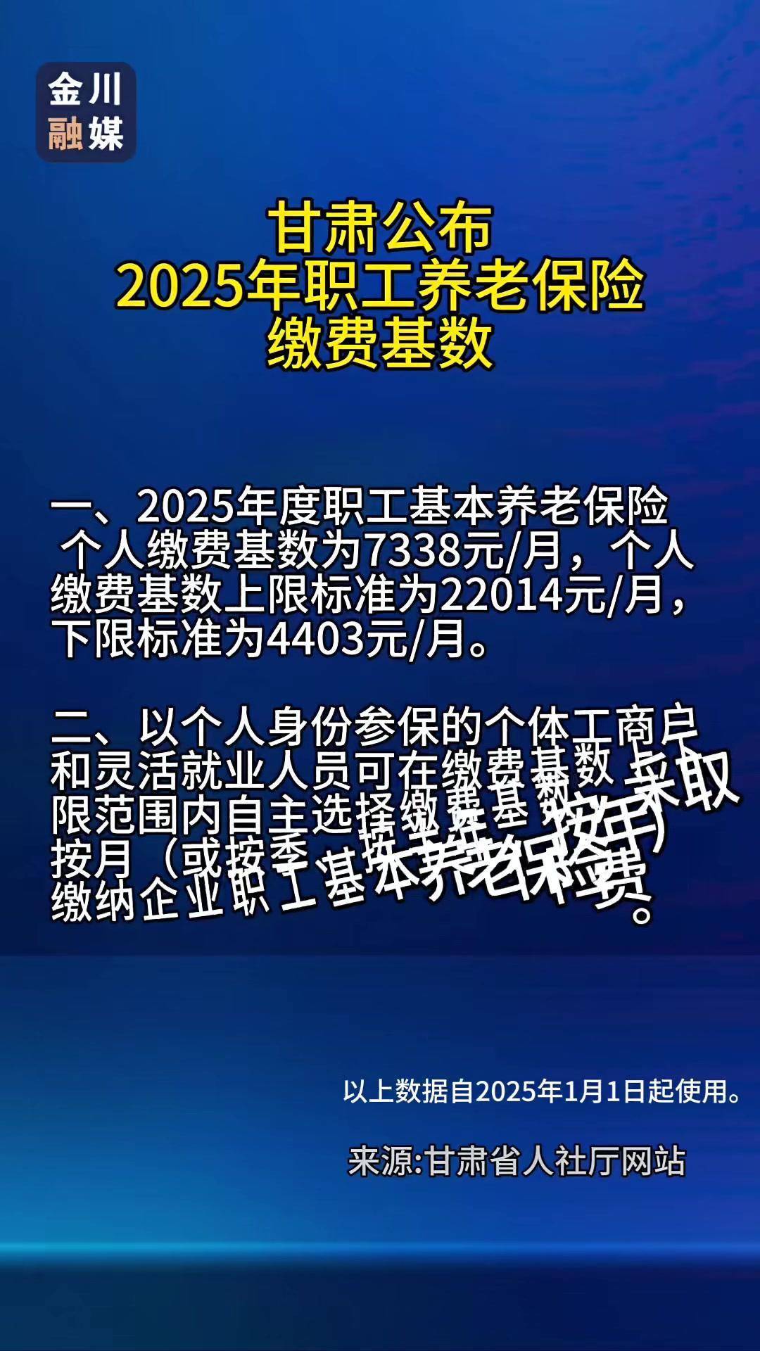 甘肃公布2025年职工养老保险缴费基数!(视频:孙颖)