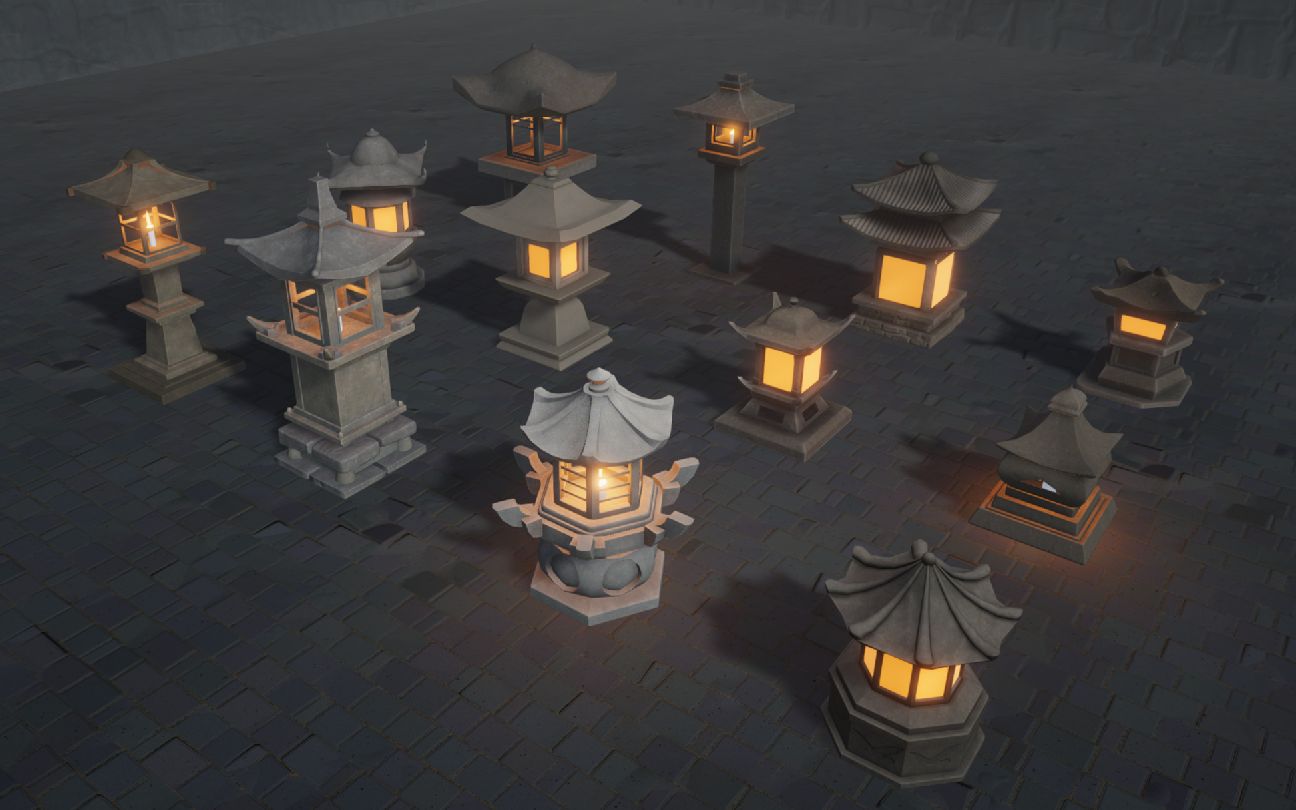 3D模型 - 12个精美的石灯笼 - 自制 - 私信享折扣