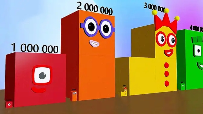 数字方块动画:方块100到10000万排排站,最高位与最低位相差多少