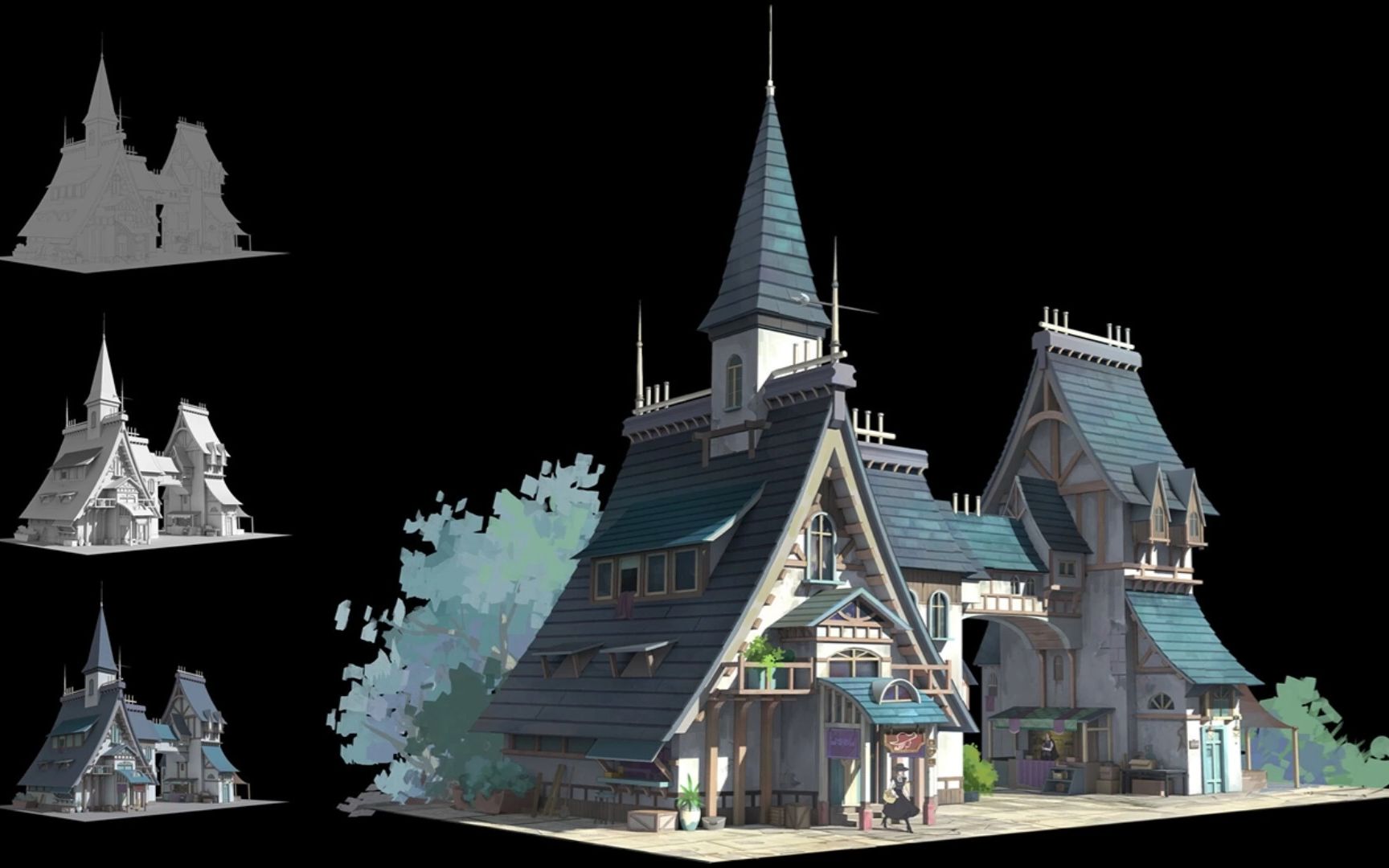 【3dmax场景建模】一组特色建筑场景模型制作,从搭建房子形体开始...