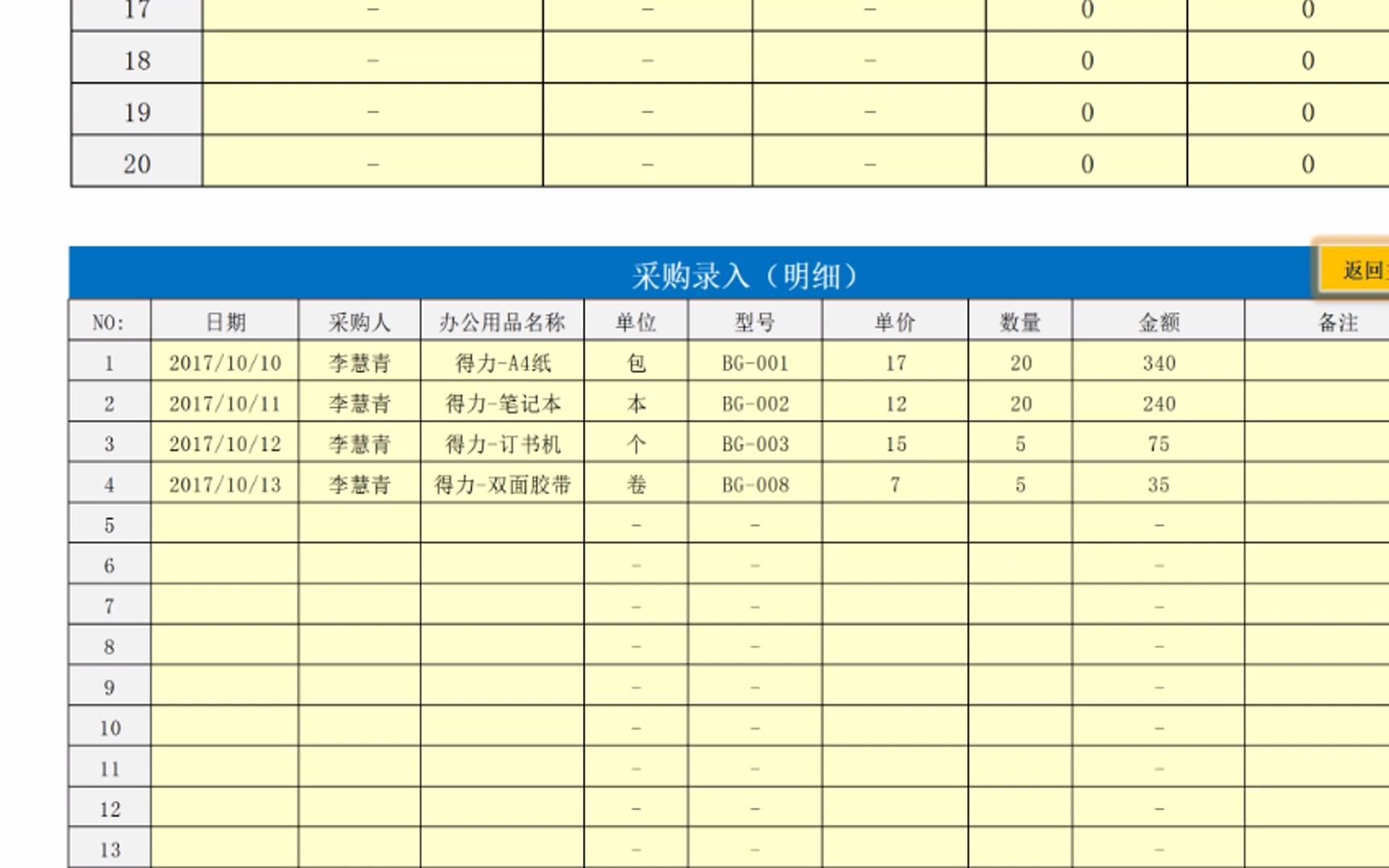 办公用品采购与领用管理系统,函数自动统计
