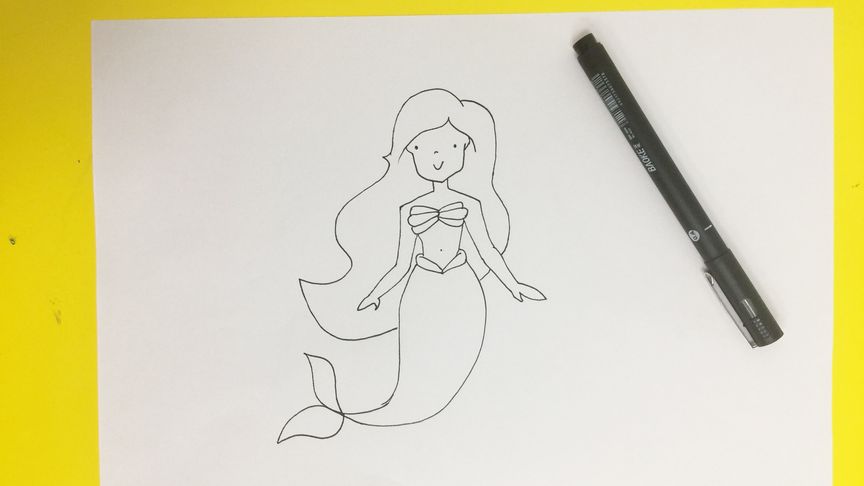 童话话故事里美丽的人鱼公主简笔画画法