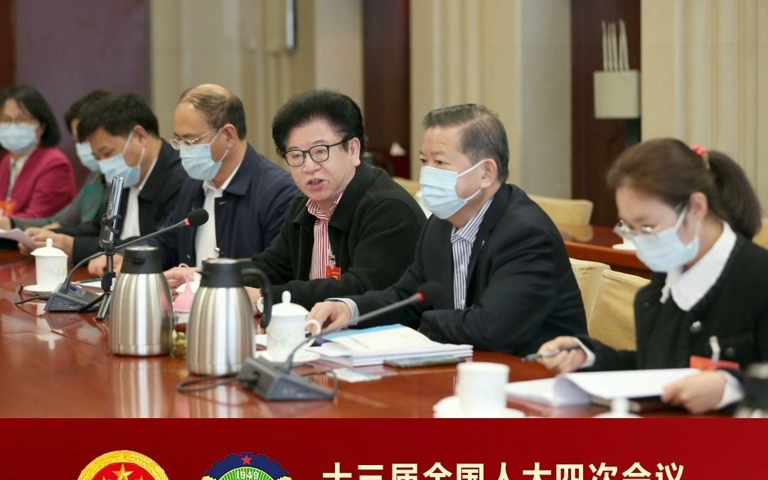 3月9日,十三届全国人大四次会议安徽代表团举行分组会议,审议全国...