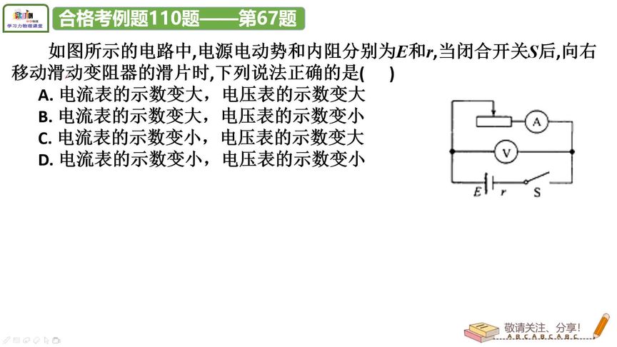 合格考例题110题——第67题闭合电路欧姆定律和电路动态分析