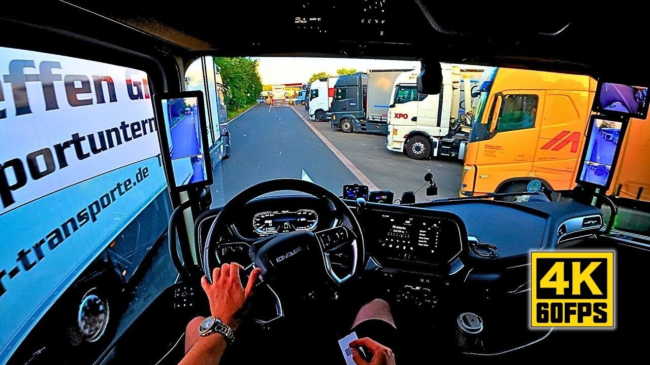 ...真实欧卡第一视角:德国卡车司机一天的工作流程,驾驶达夫XG重卡在...