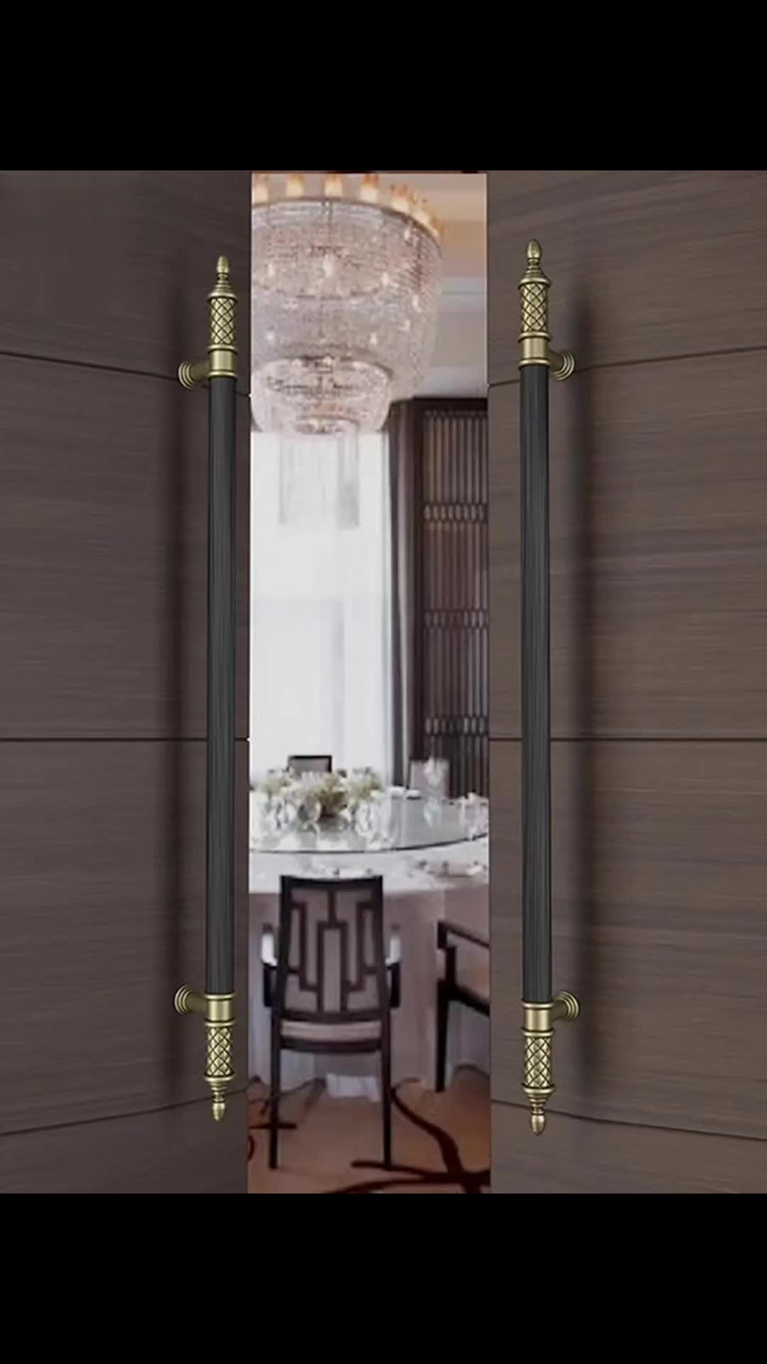 有框大门实木包简欧酒店仿古厢对装推拉金色把手玻璃门拉手不锈钢