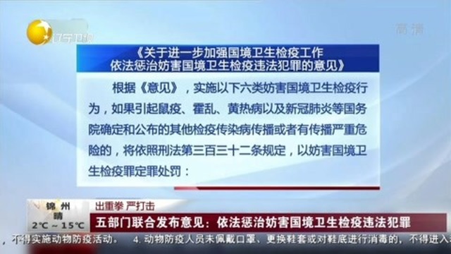 五部门联合发布意见:依法惩治妨害国境卫生检疫违法.