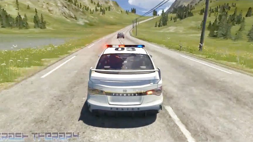 BeamNG:警车高速追逐车祸碰撞模拟过程,画面太酸爽了!