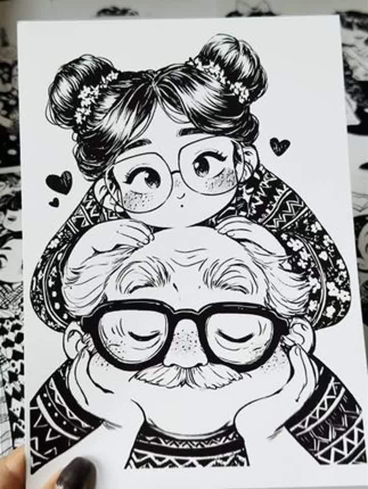 ...一支笔一张纸,解压又练控笔~ #画画 #线描 #q版人物 #动漫人物绘画 #...