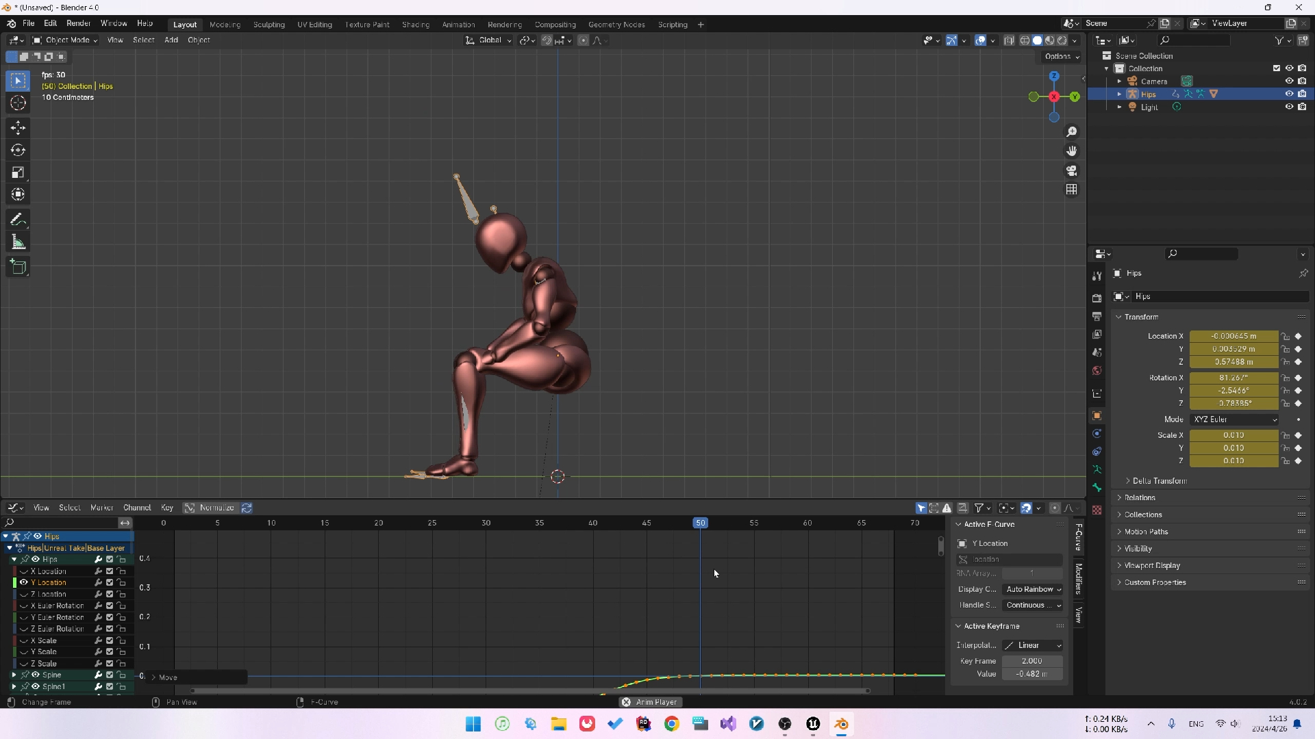 Blender,UE导入和导出动画,和调整动画起始播放位置