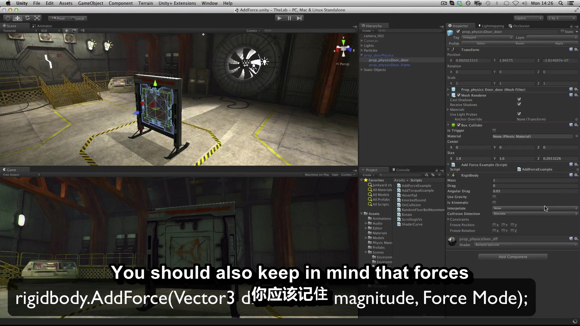 【几分钟义务教育】第四课:AddForce(施力)-Unity引擎官方教学-中文版...