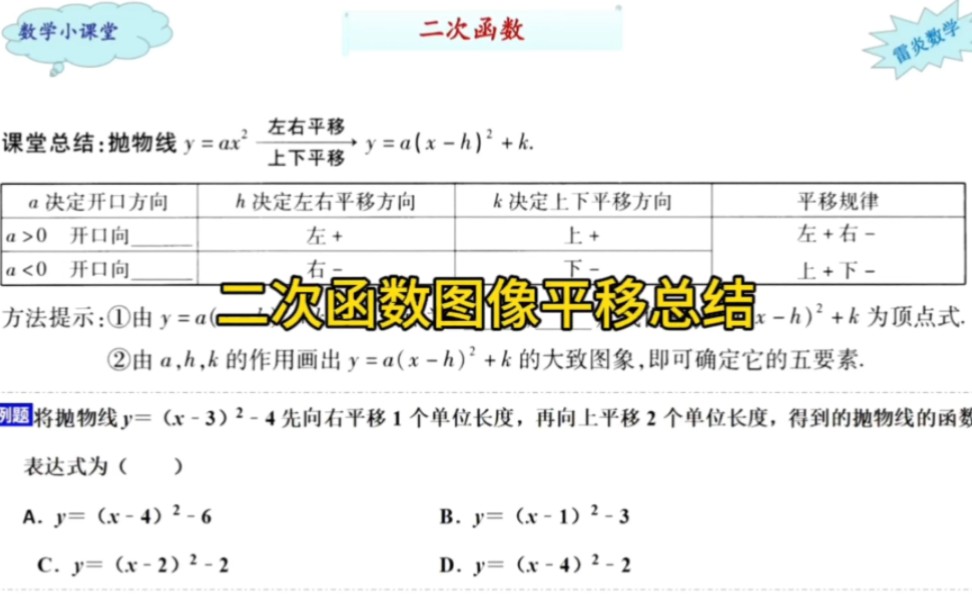 二次函数第11集,函数图像平移总结