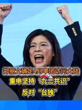 郑丽文确定4月率团访问大陆,重申坚持"九二共识"反对"台独"