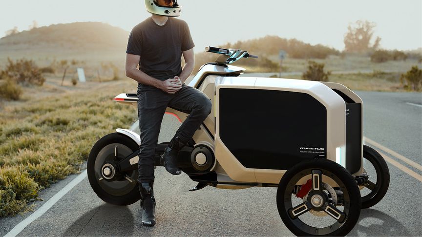 很科幻的电动倒三轮,可运货可折叠,一键变形小电摩