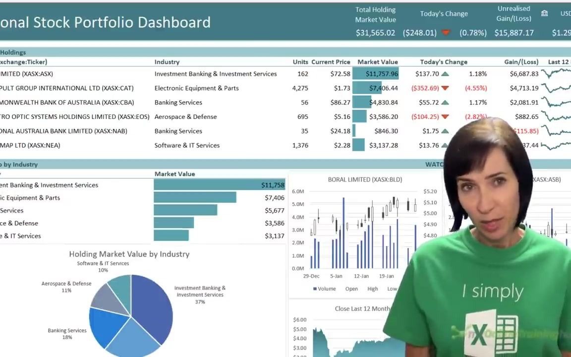Excel Stock Portfolio Dashboard【用excel制作股票投资组合仪表板】