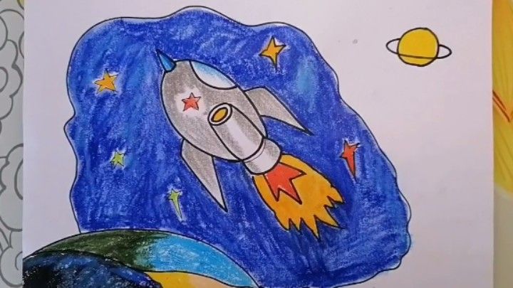 飞行的航天飞船儿童画