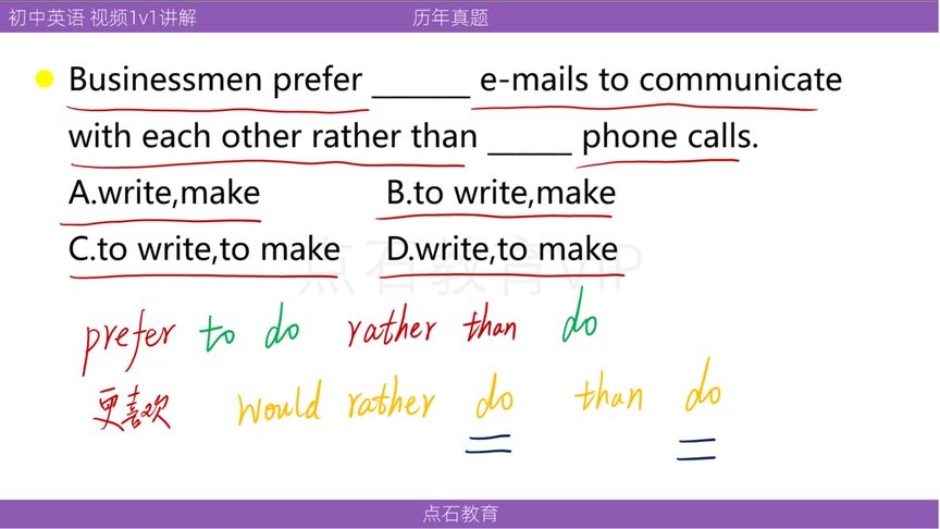 初中英语 真题答疑 第23讲 动词prefer “更喜欢,更喜爱”用法