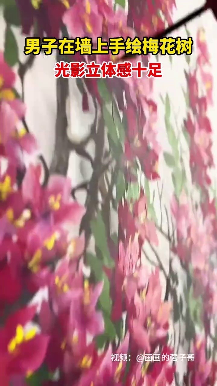 在墙上手绘梅花树 #手绘教程 #设计手绘