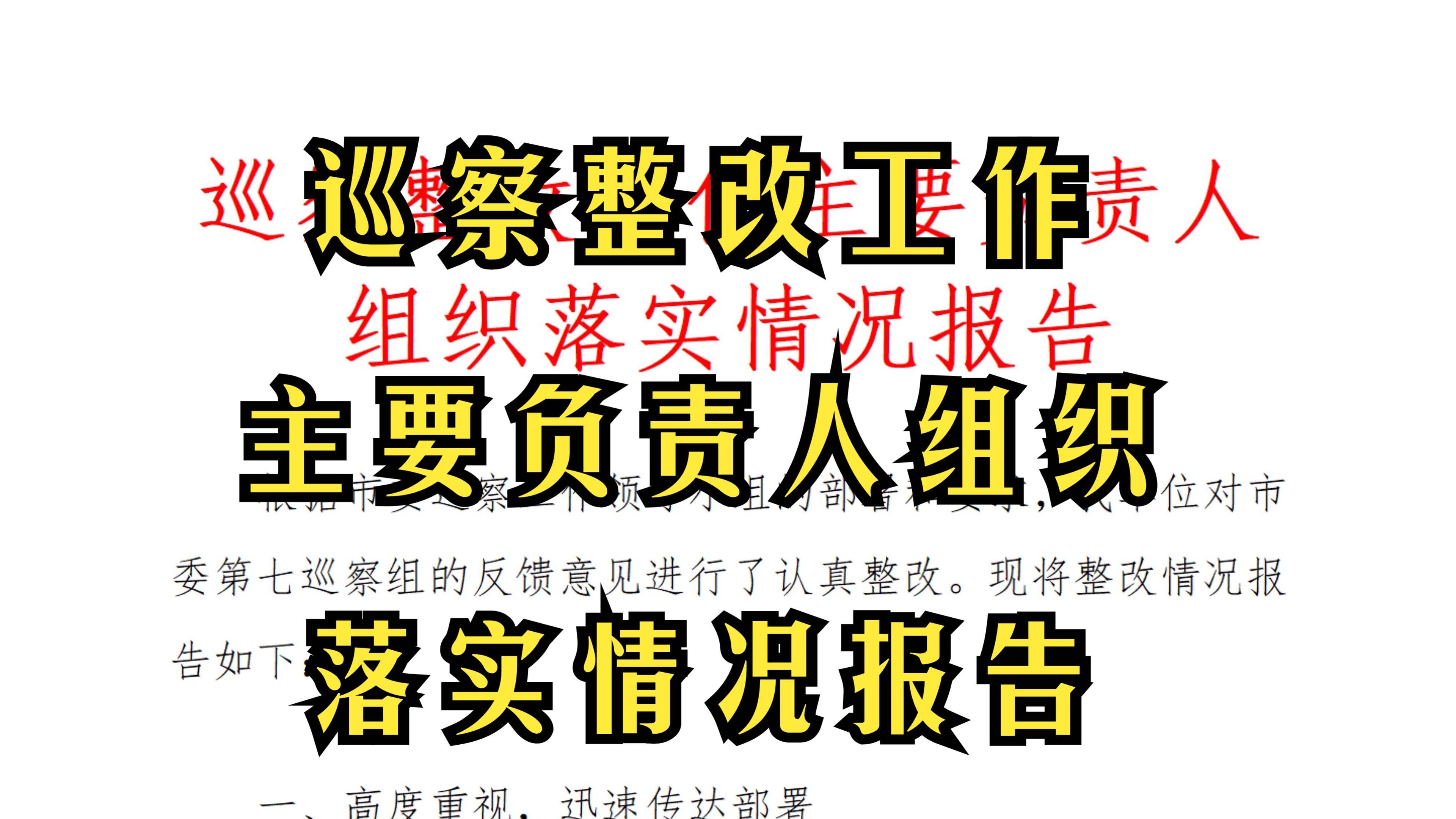 巡察整改工作主要负责人组织落实情况报告、巡察整改、巡察整改情况...