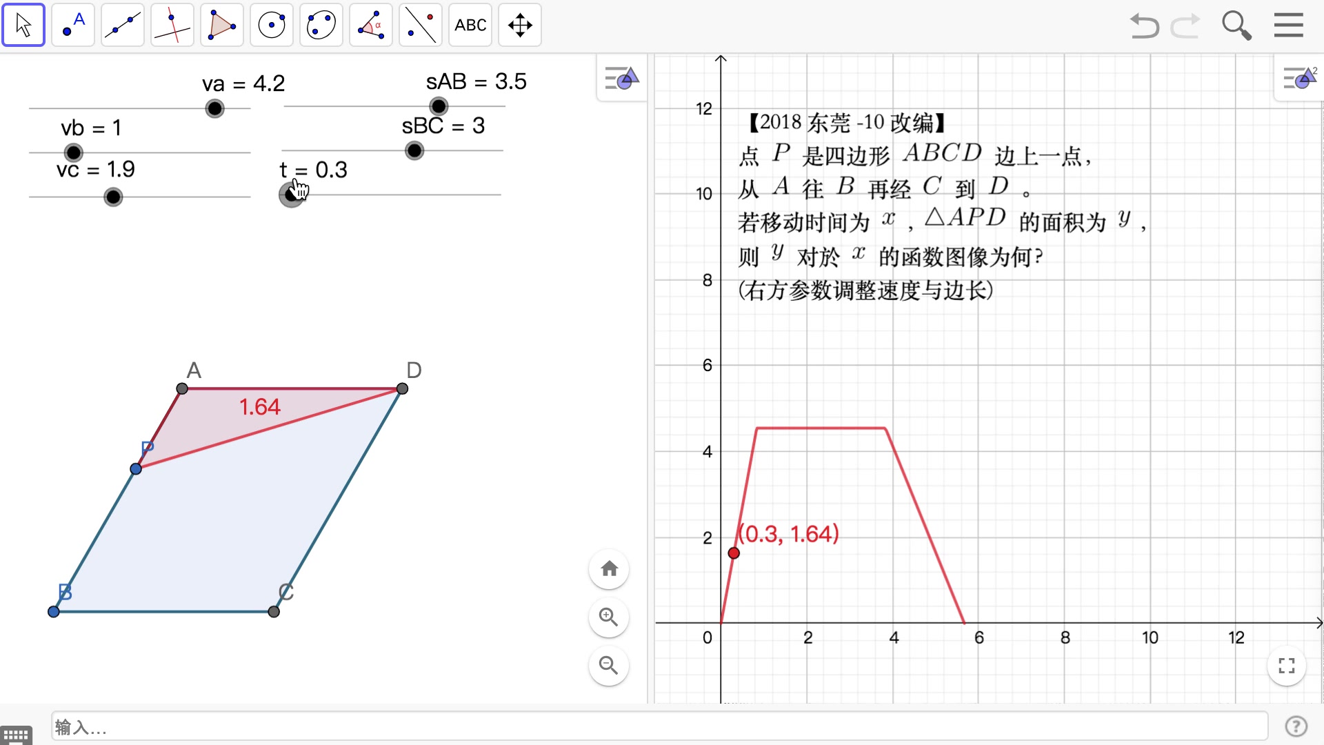 GGB 中考 2018 东莞-10: 动点与函数图象