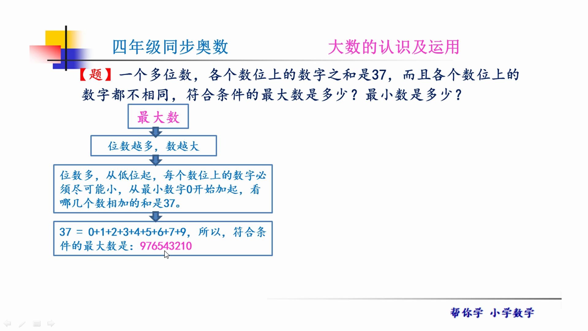 四年级同步奥数,运用分析法解决猜数问题,比较两个大数的大小!
