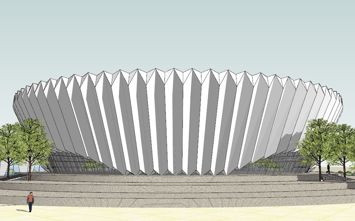 【SketchUp吧】东阳市体育中心褶皱表皮SU建模思路