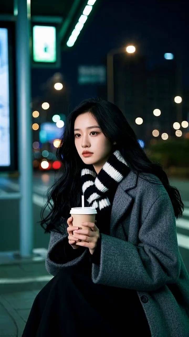 女子捧起咖啡杯,看向镜头