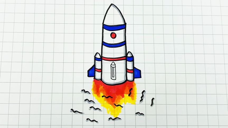 冲向天空的火箭简笔画,非常简单哦,你学会了吗?