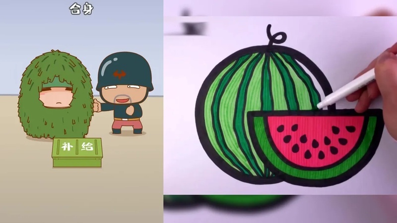 看动画学画画:西瓜 一学就会的简笔画 儿童动画 一起学画画