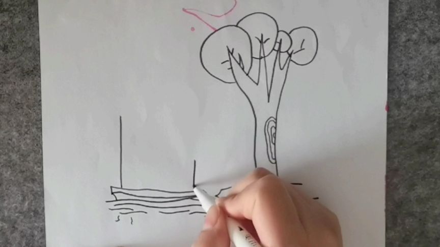 画画教程,儿童简笔画幽静的湖边。