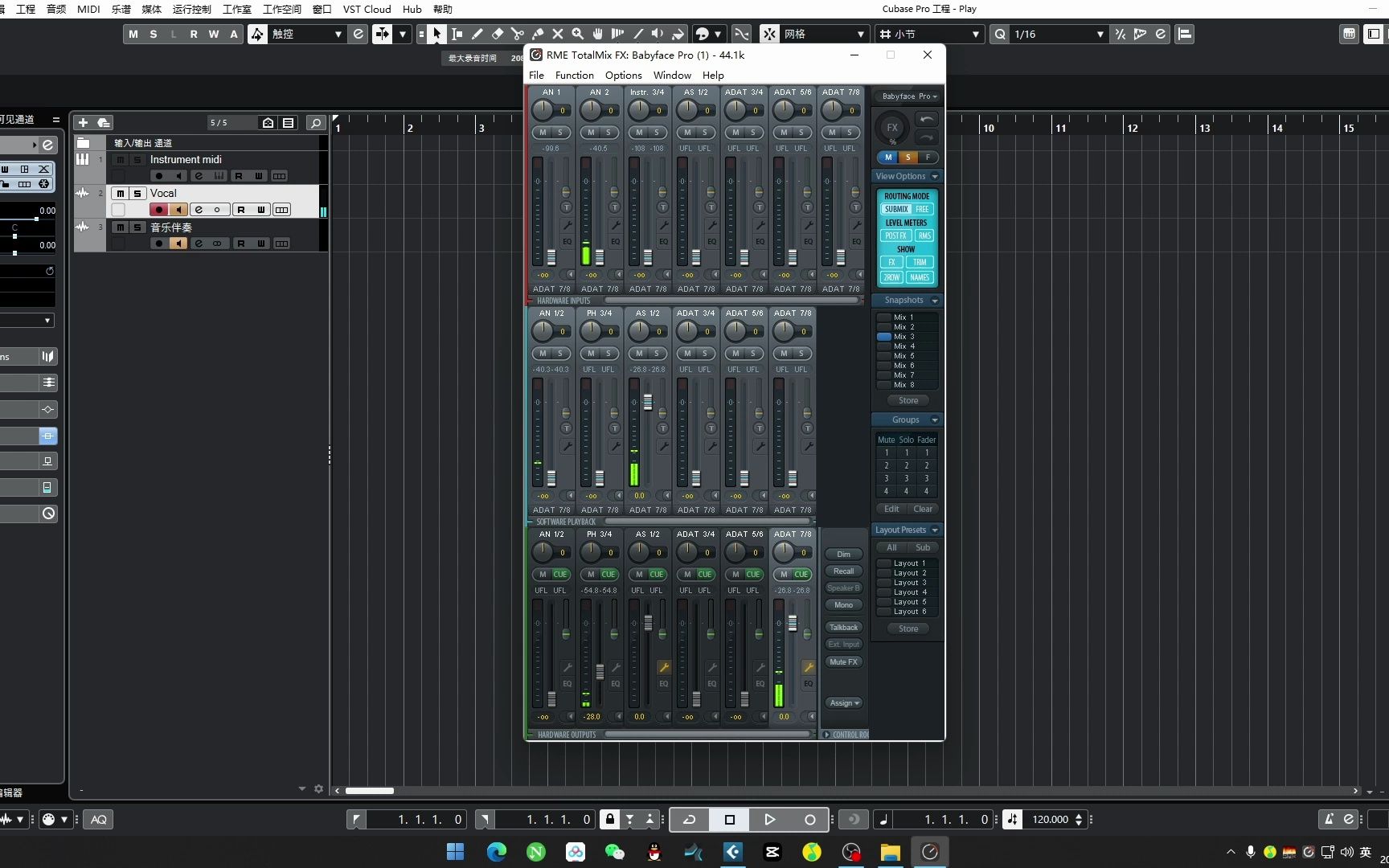 Babyface pro fs 和 Cubase12的跳线设置