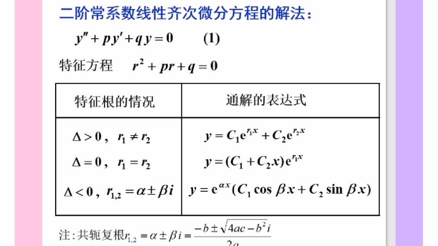 二阶常系数线性齐次微分方程求通解的理论讲解