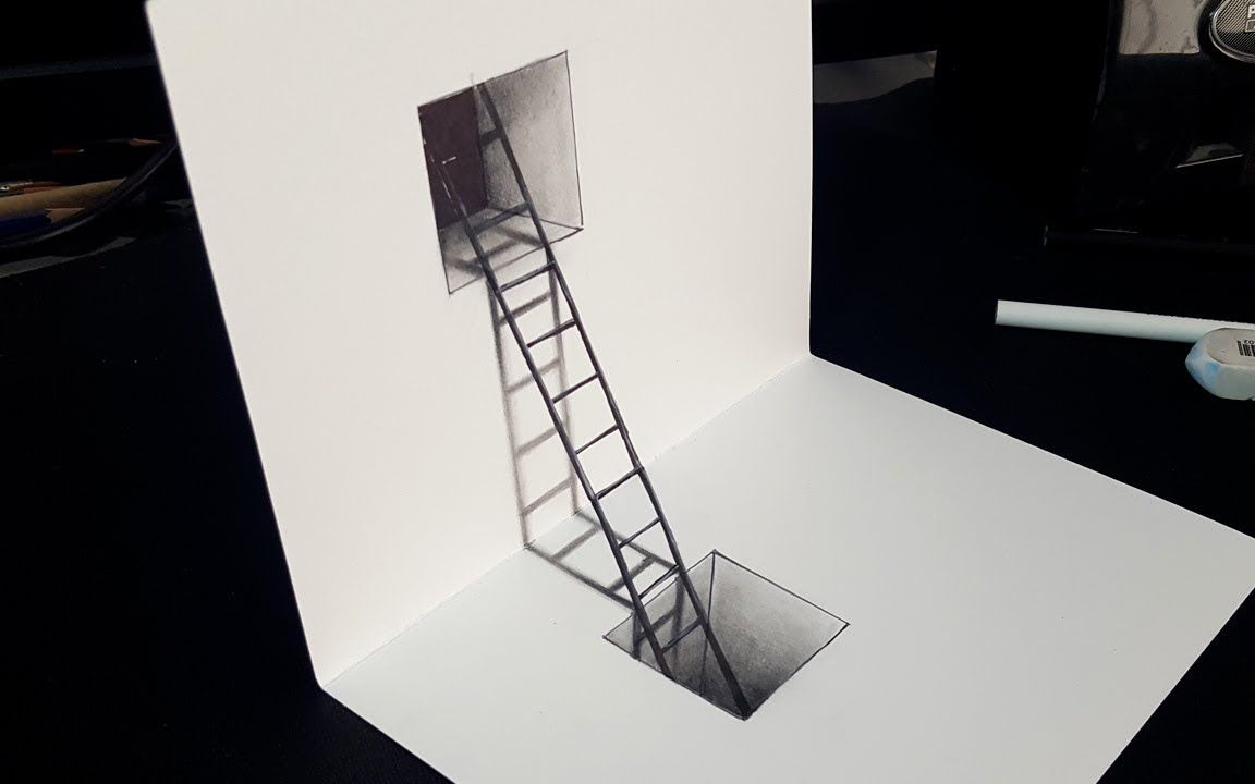 有手就行!立体长梯平地立起,超简单~ 【3D立体画】