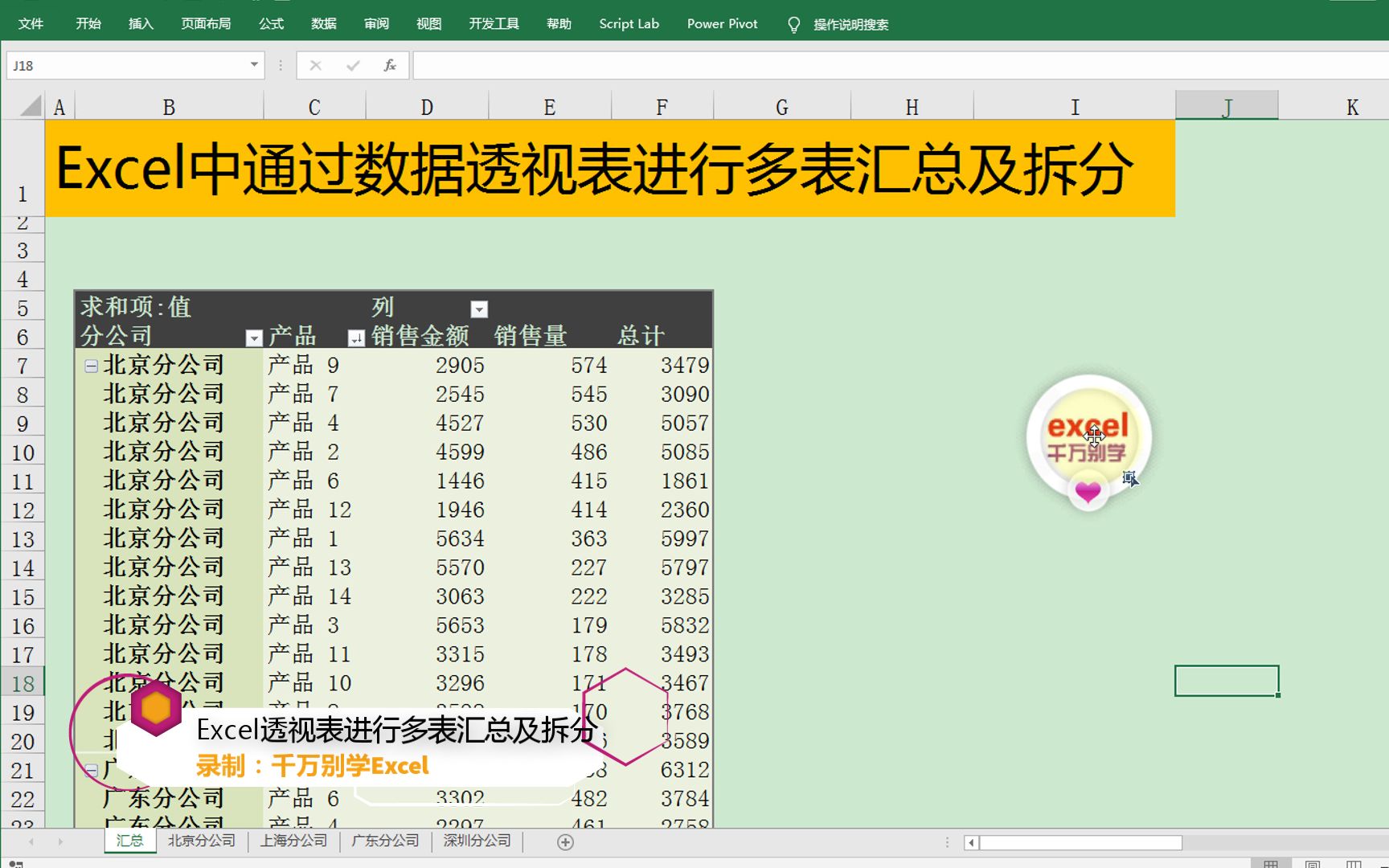 Excel中通过数据透视表进行多表汇总及拆分