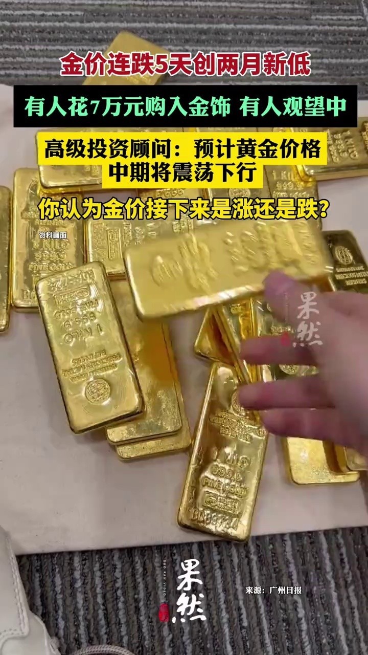 金价连跌5天创两月新低!
