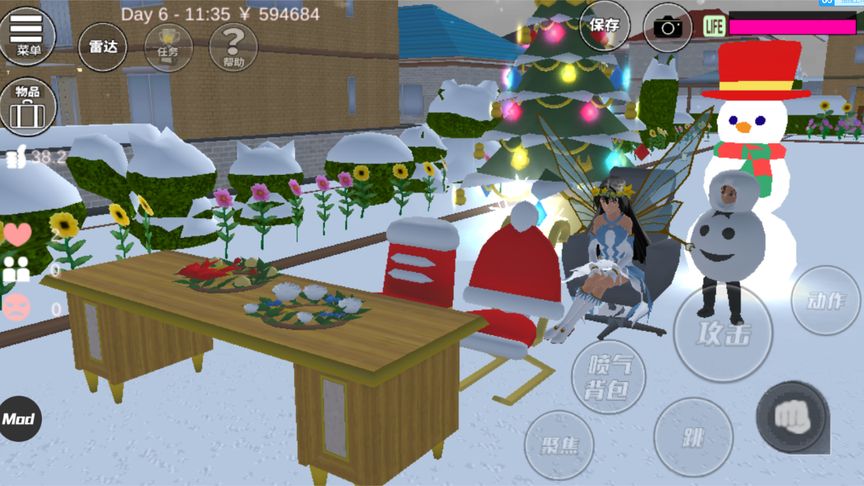 樱花校园模拟器:更新的圣诞节元素太棒了,雪天和新服装好漂亮啊