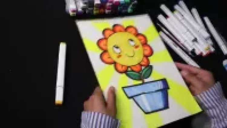 太阳花简笔画,用马克笔上颜色就可以画一幅漂亮的太阳花
