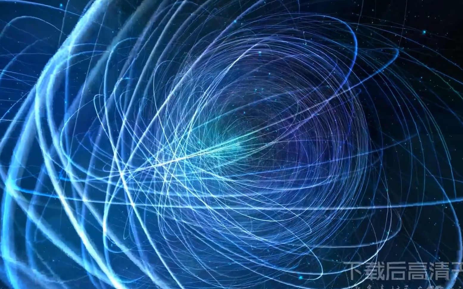 s298 2K画质科技科幻感三维空间蓝色光线线条粒子缠绕隧道穿梭运动...