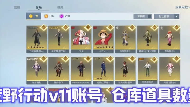 荒野行动v11账号 仓库道具数量