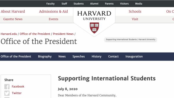 哈佛大学校长公开信:与国际生一起抗争到底