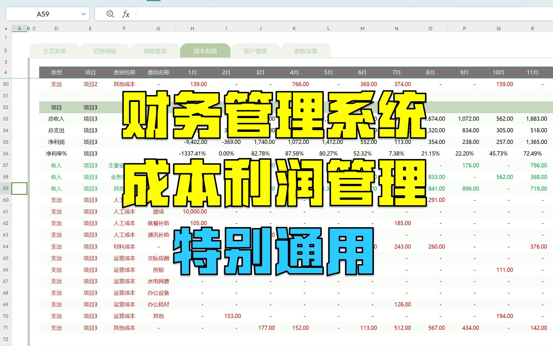 【模板064】财务管理 - 成本利润管理 | Excel高手分享:成本利润表格的...