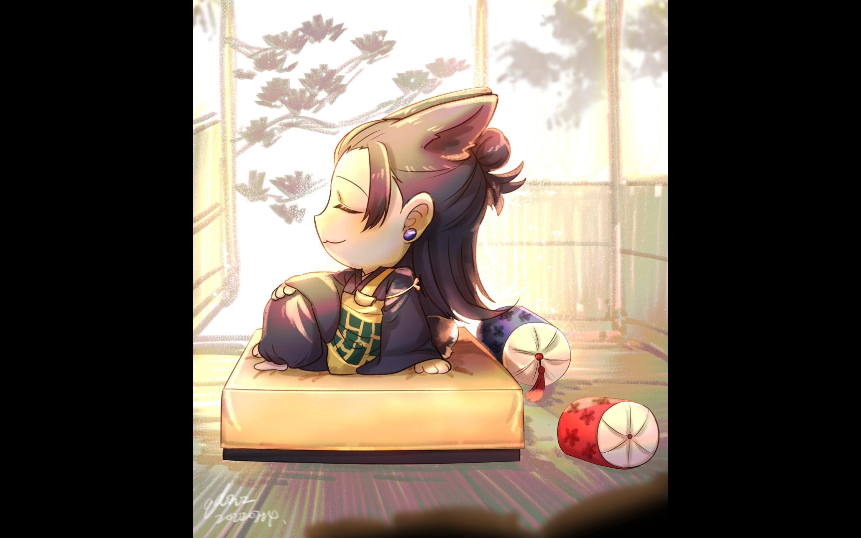 【咒术回战/夏油杰】狐狸教祖小憩彩色Q版CSP绘画过程