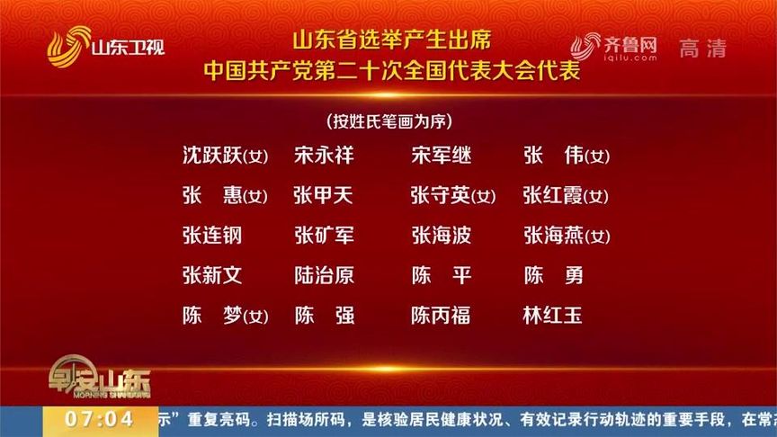 山东省选举产生出席中国共产党第二十次全国代表大会代表