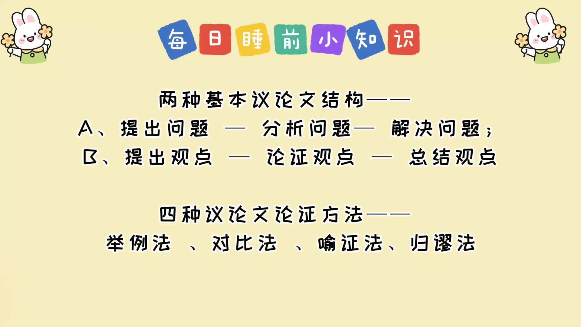 每日睡前知识积累:议论文结构、论证方法大全