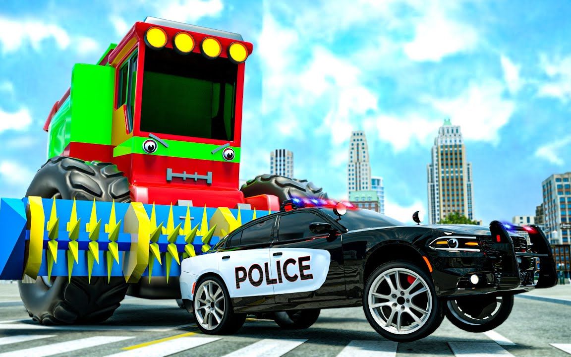 【车轮城市英雄】巨型怪物卡车VS警车|警车动画片