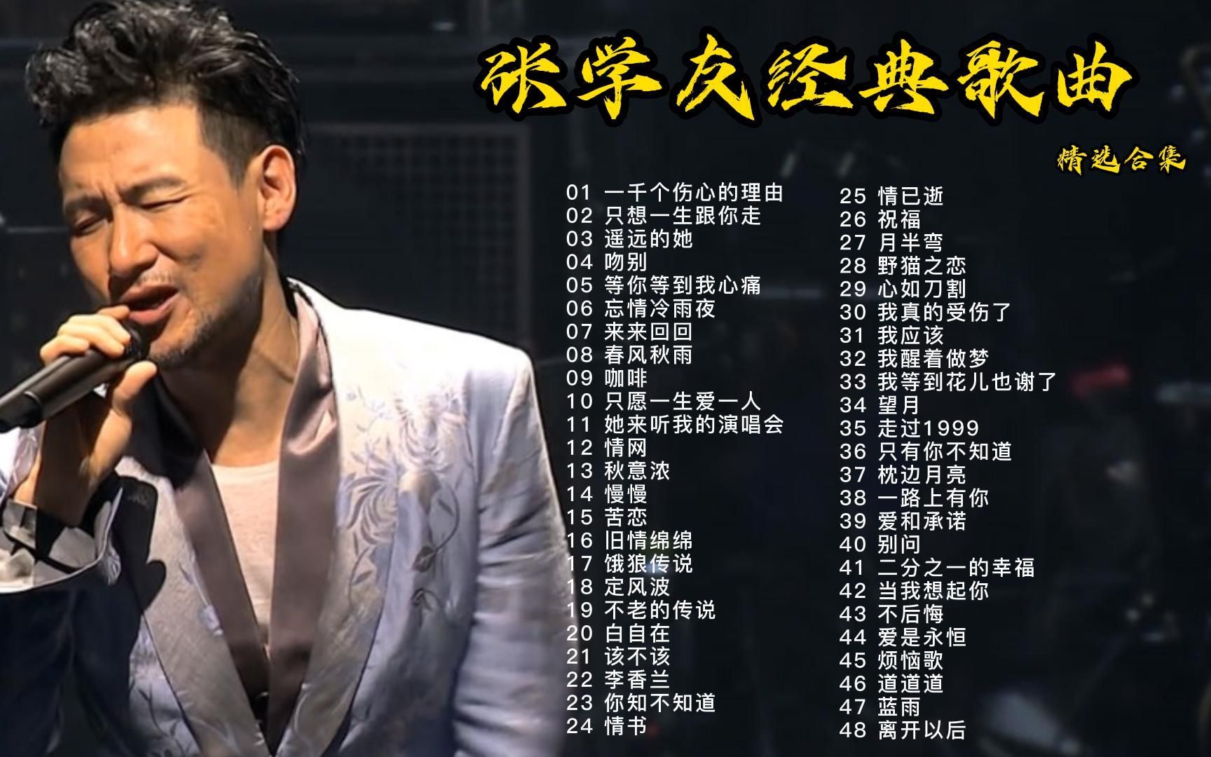 精选48首张学友经典歌曲合集,2023年播放量最高的单曲连播,时长3...