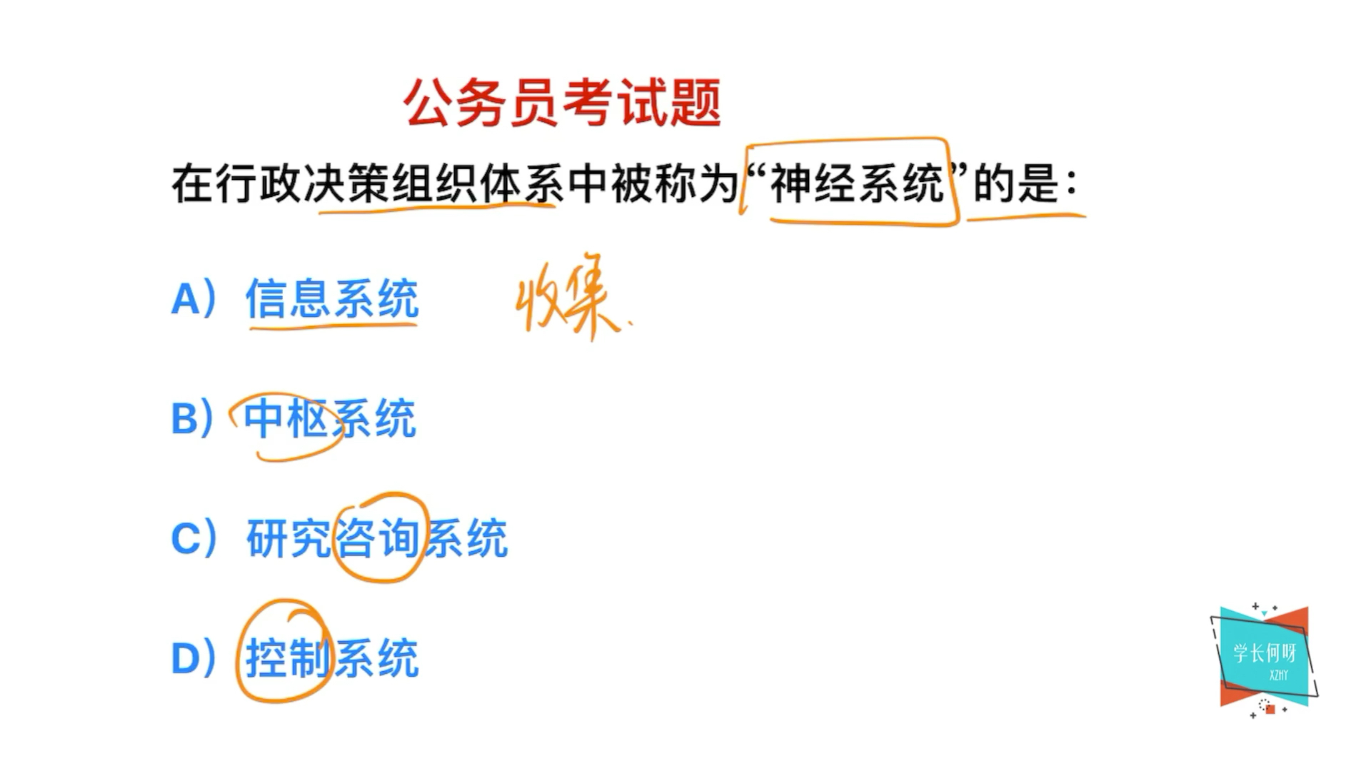 公务员考试:在行政决策组织体系中,什么被称为“神经系统”