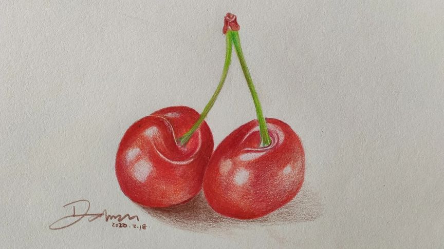 原创-彩铅樱桃绘画教程