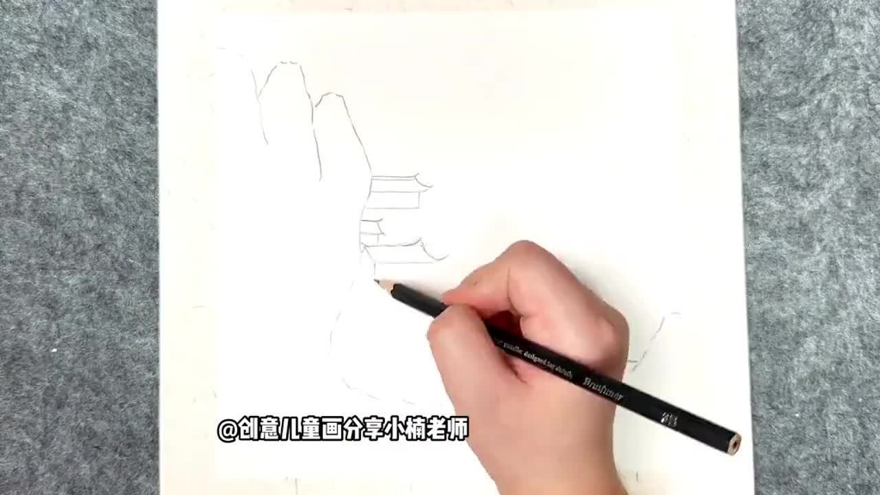 山色之美线描淡彩国风绘画-工具:油性勾线笔水彩笔水彩颜料生宣卡纸#.
