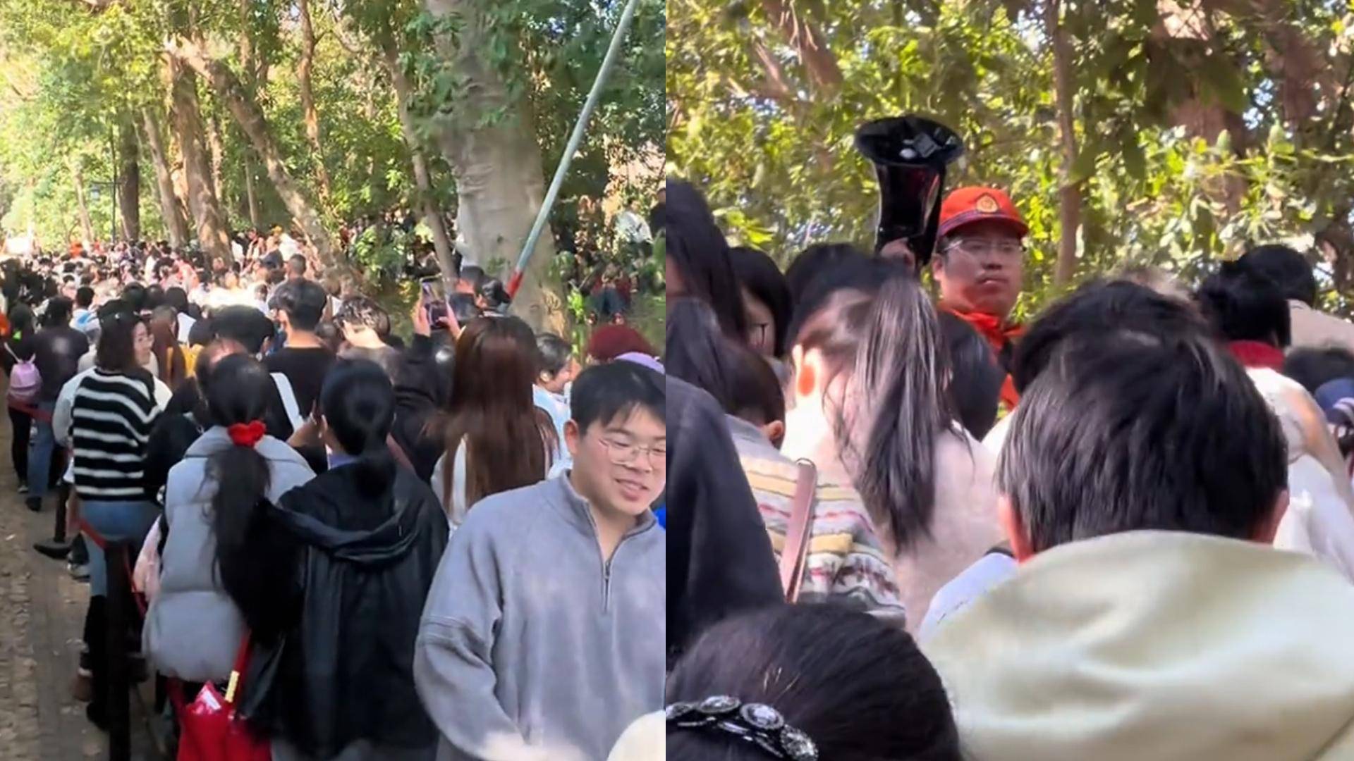 ...10米,工作人员手持喇叭"幽默"劝返:前方无厕所、无烤肠、无茶叶蛋